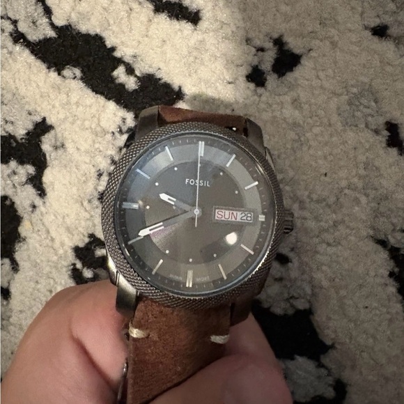 Fossil | Accessories | Fossil Gray Dial Watch With Brown Leather Strap ...